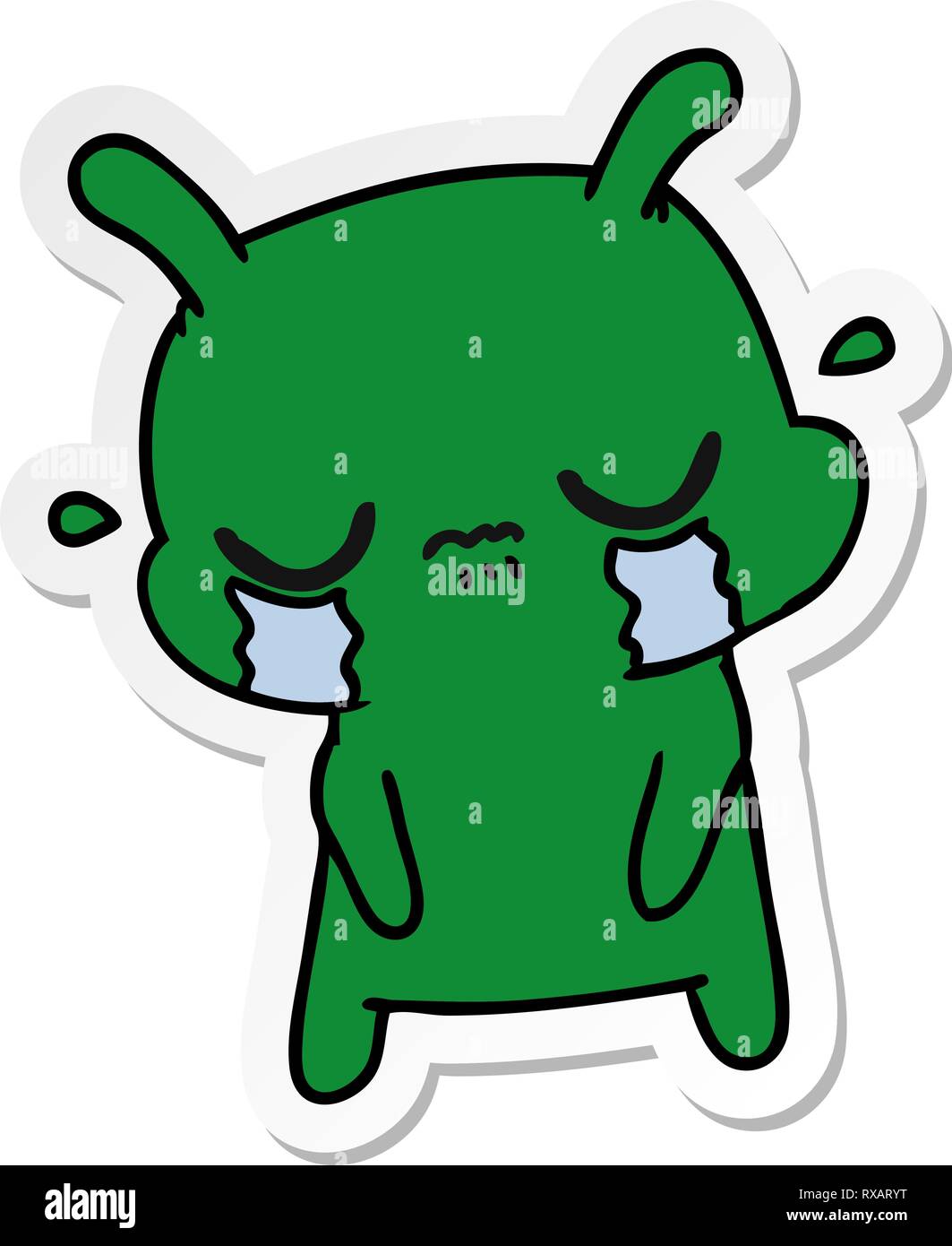 freehand drawn sticker cartoon of cute sad alien Stock Vector Image ...