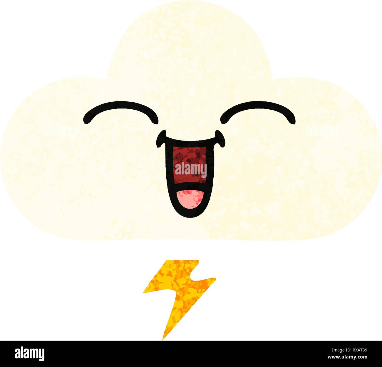 retro illustration style cartoon of a thunder cloud Stock Vector Image ...