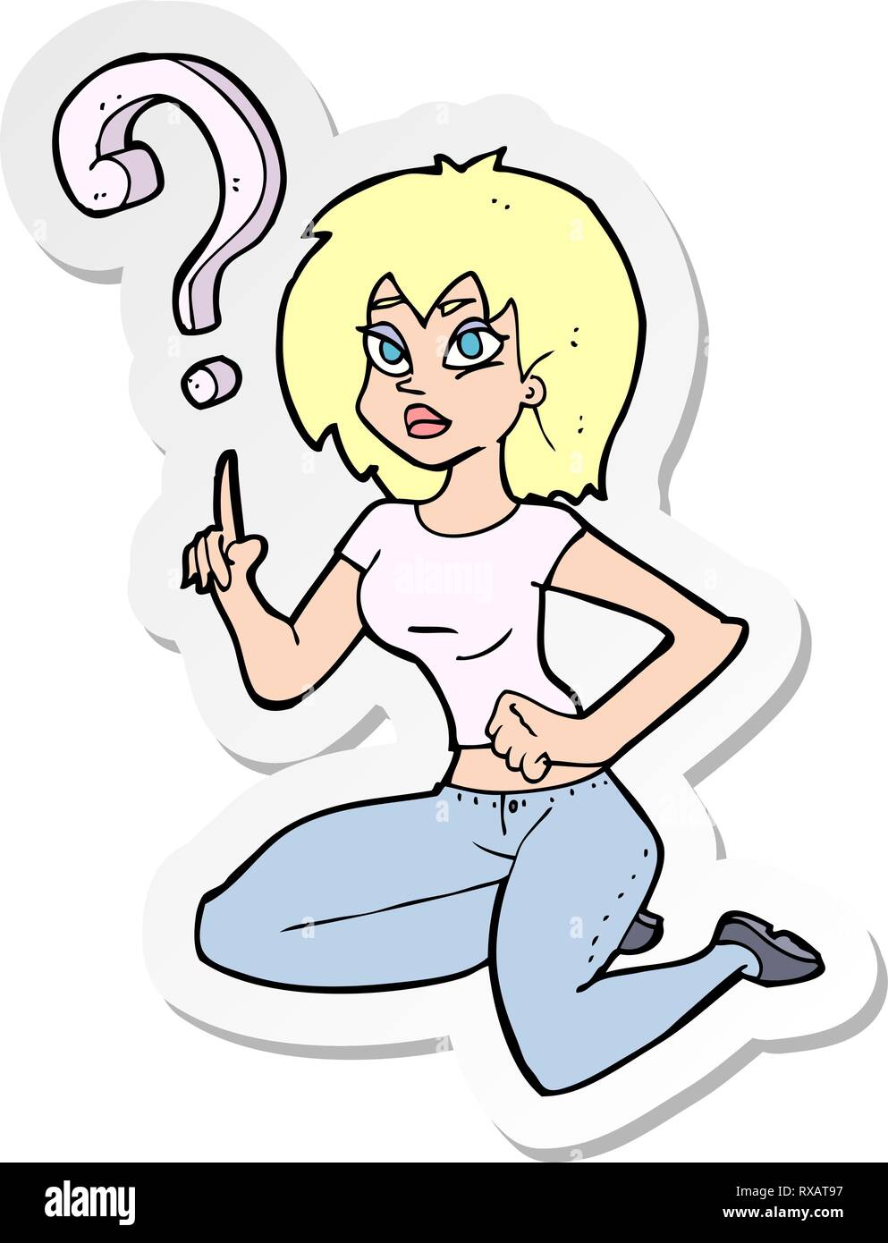 sticker of a cartoon woman asking question Stock Vector Image & Art - Alamy