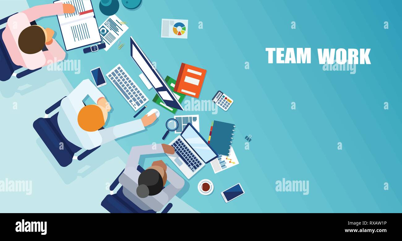 Office teamwork concept. Vector of business people having a meeting and ... Office teamwork concept. Vector of business people having a meeting and ...