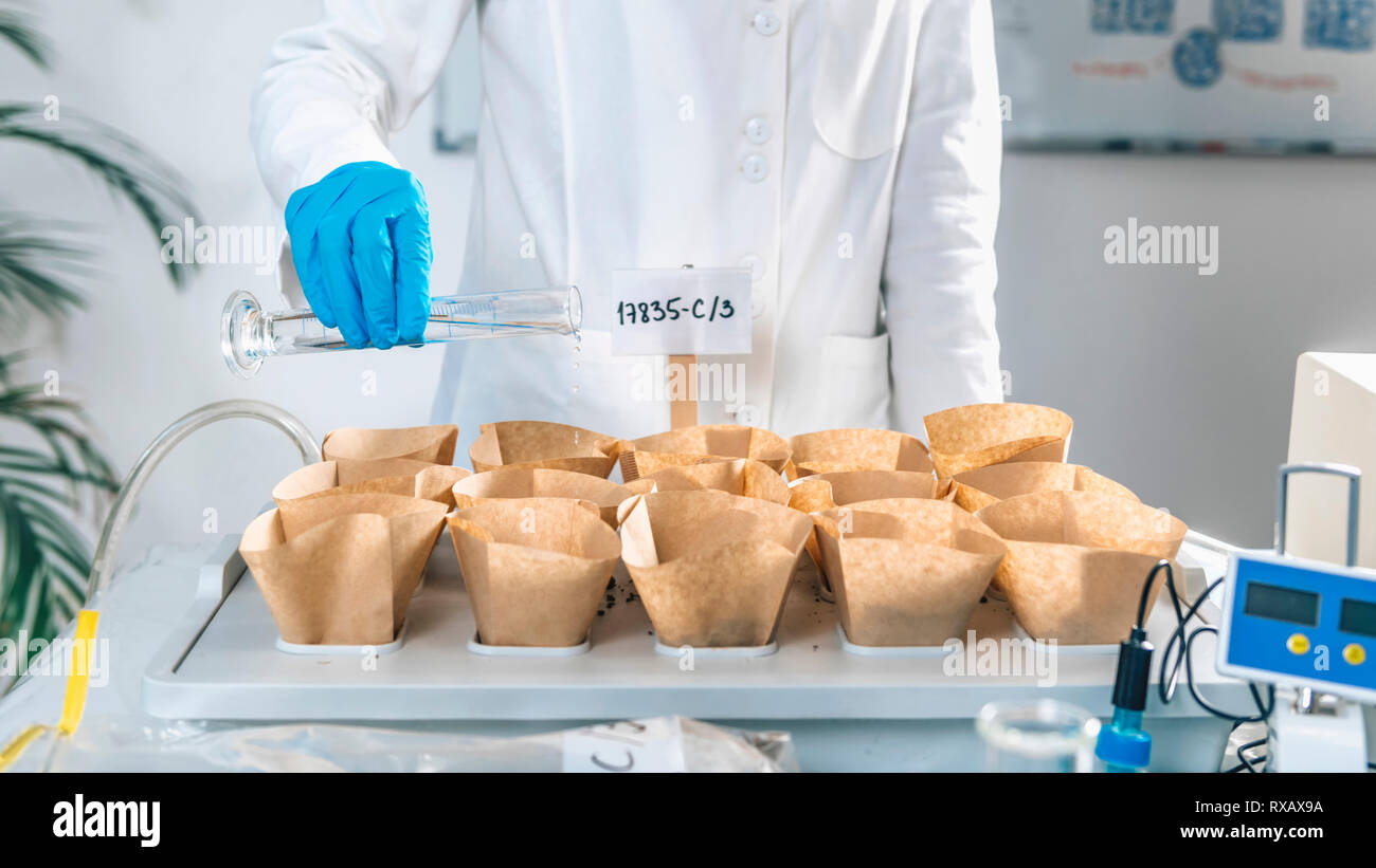 Watering samples in soil science laboratory Stock Photo - Alamy