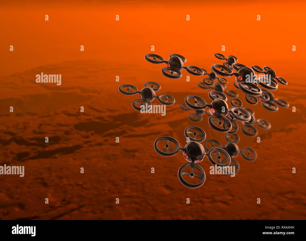 Drones above Mars, illustration Stock Photo - Alamy