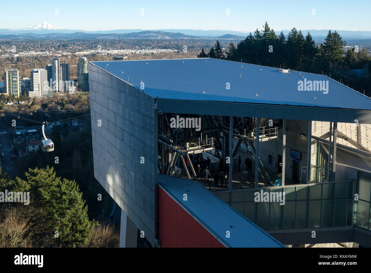 Portland aerial tram and upper tram terminal,, Portland, Oregon. Mt ...