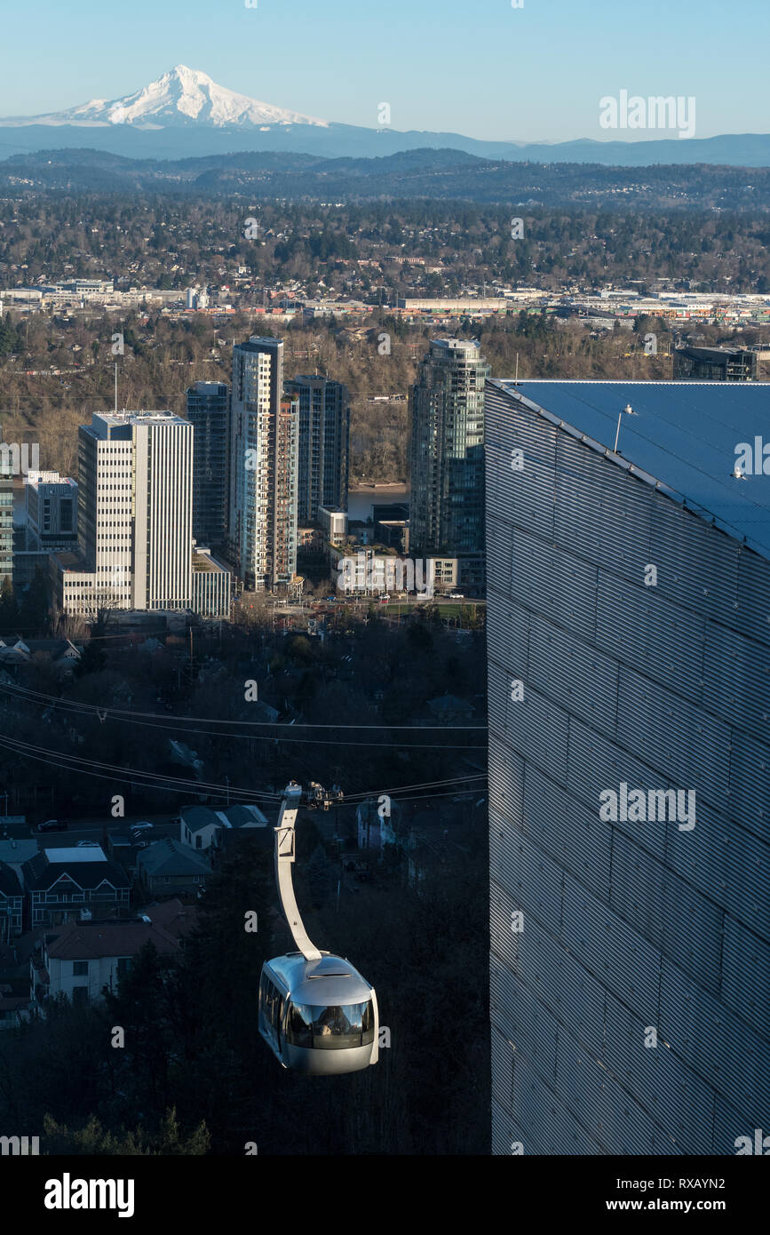 Portland aerial tram and Mt. Hood, Portland, Oregon Stock Photo - Alamy