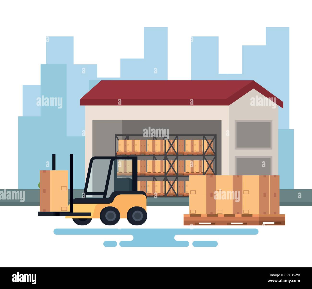 forklift delivery with warehouse Stock Vector Image & Art - Alamy