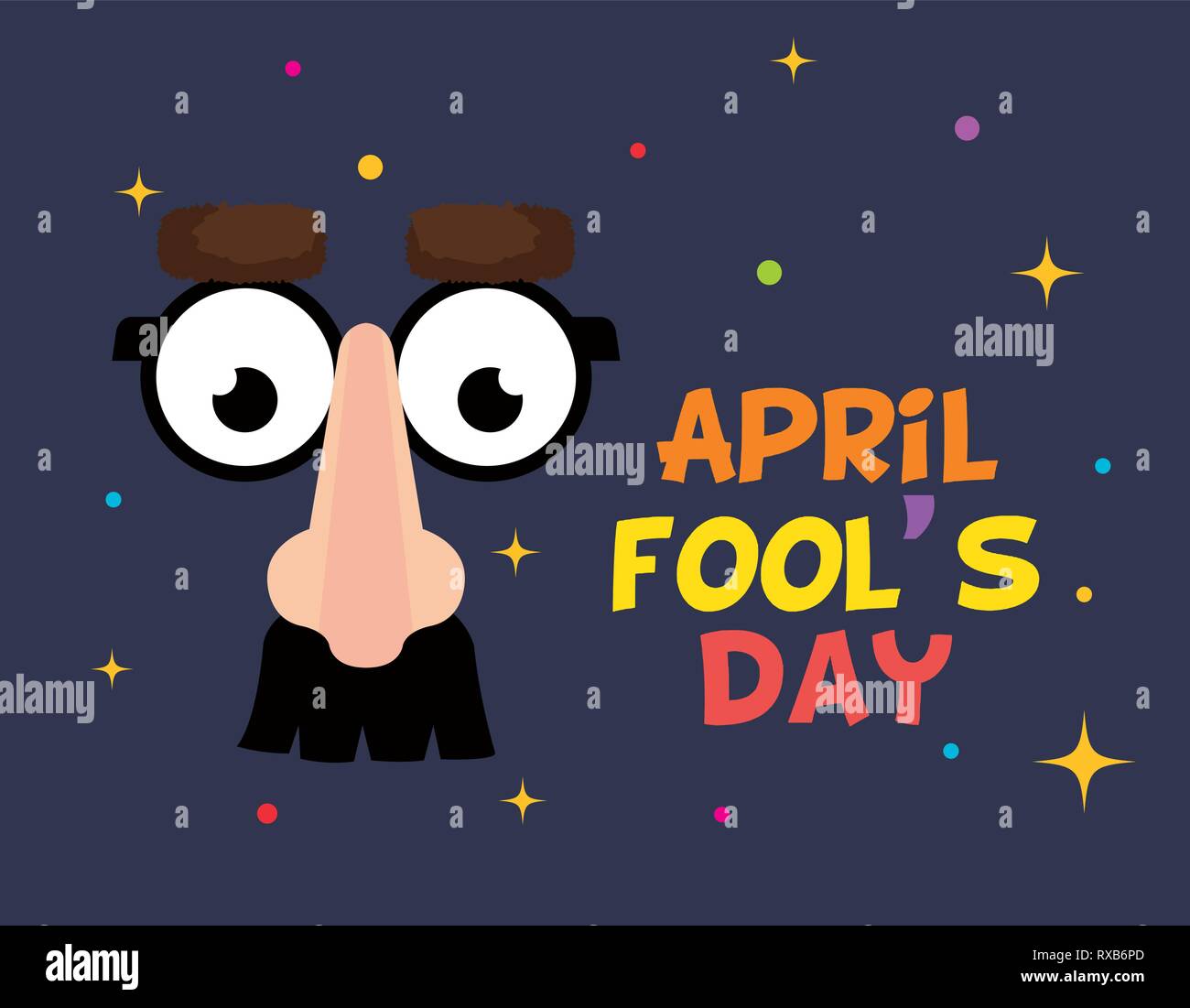 april fools day card with comic face accessories Stock Vector Image ...