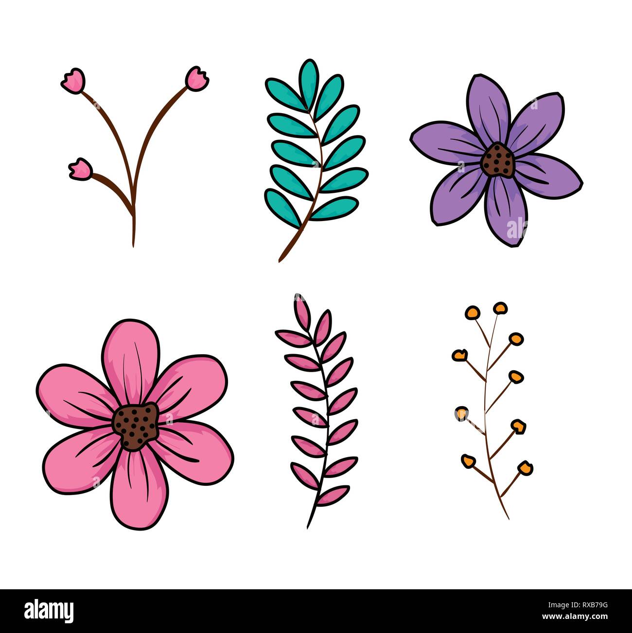 set flowers and branch icons Stock Vector Image & Art - Alamy