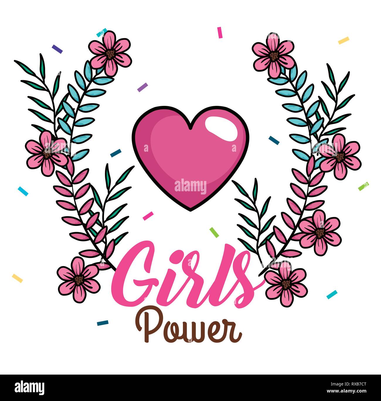 power girl card with heart and flowers Stock Vector Image & Art - Alamy