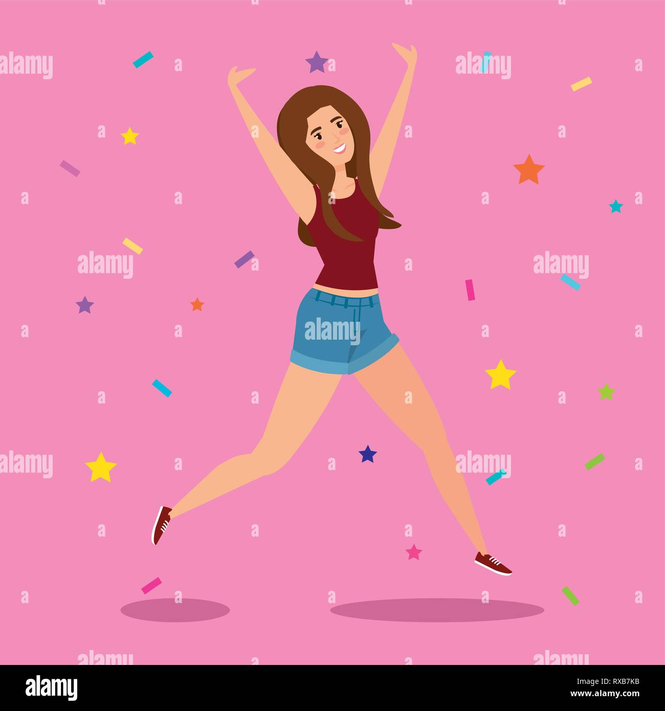 power girl jumping celebrating character Stock Vector Image & Art - Alamy