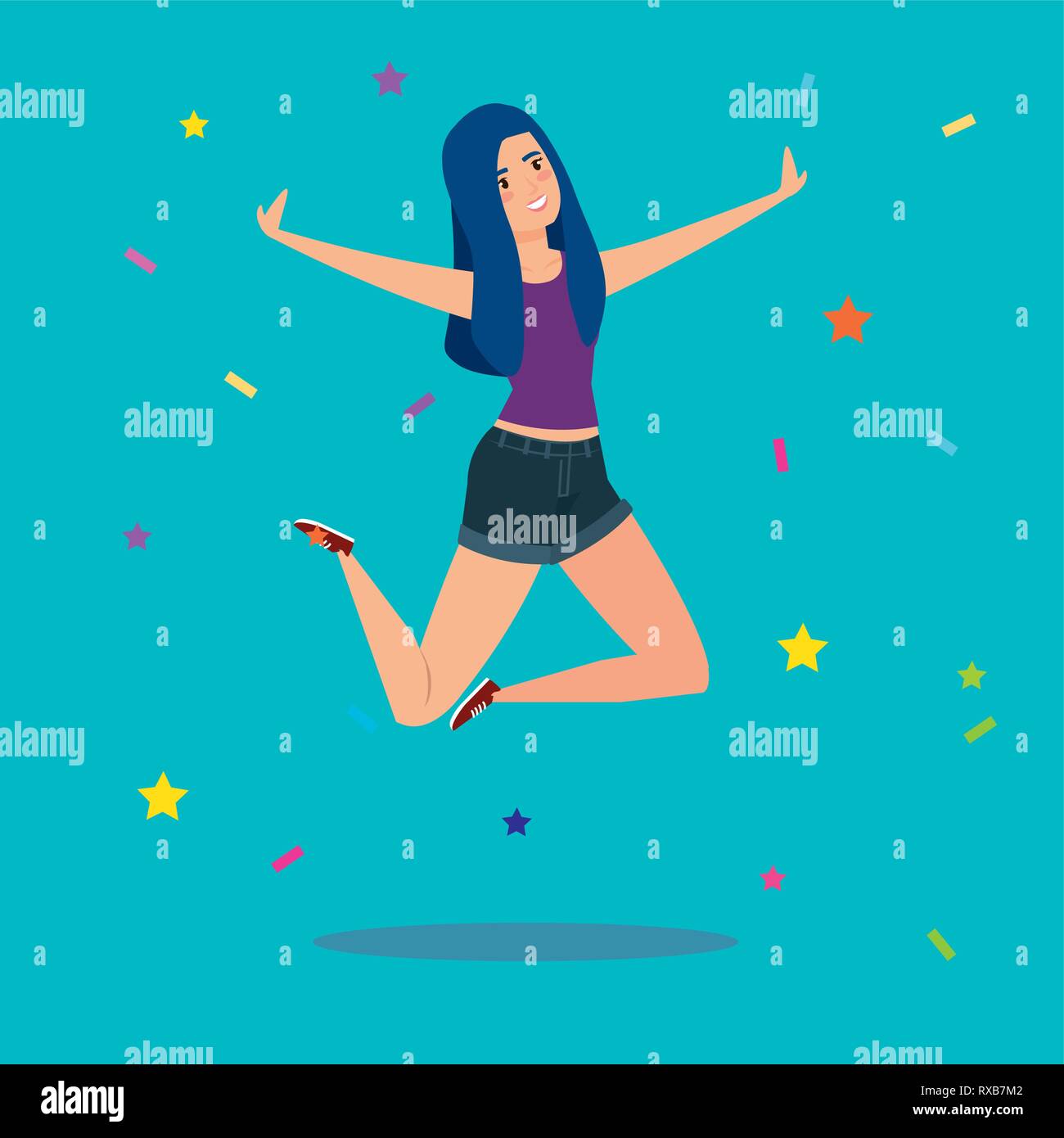 power girl jumping celebrating character Stock Vector Image & Art - Alamy