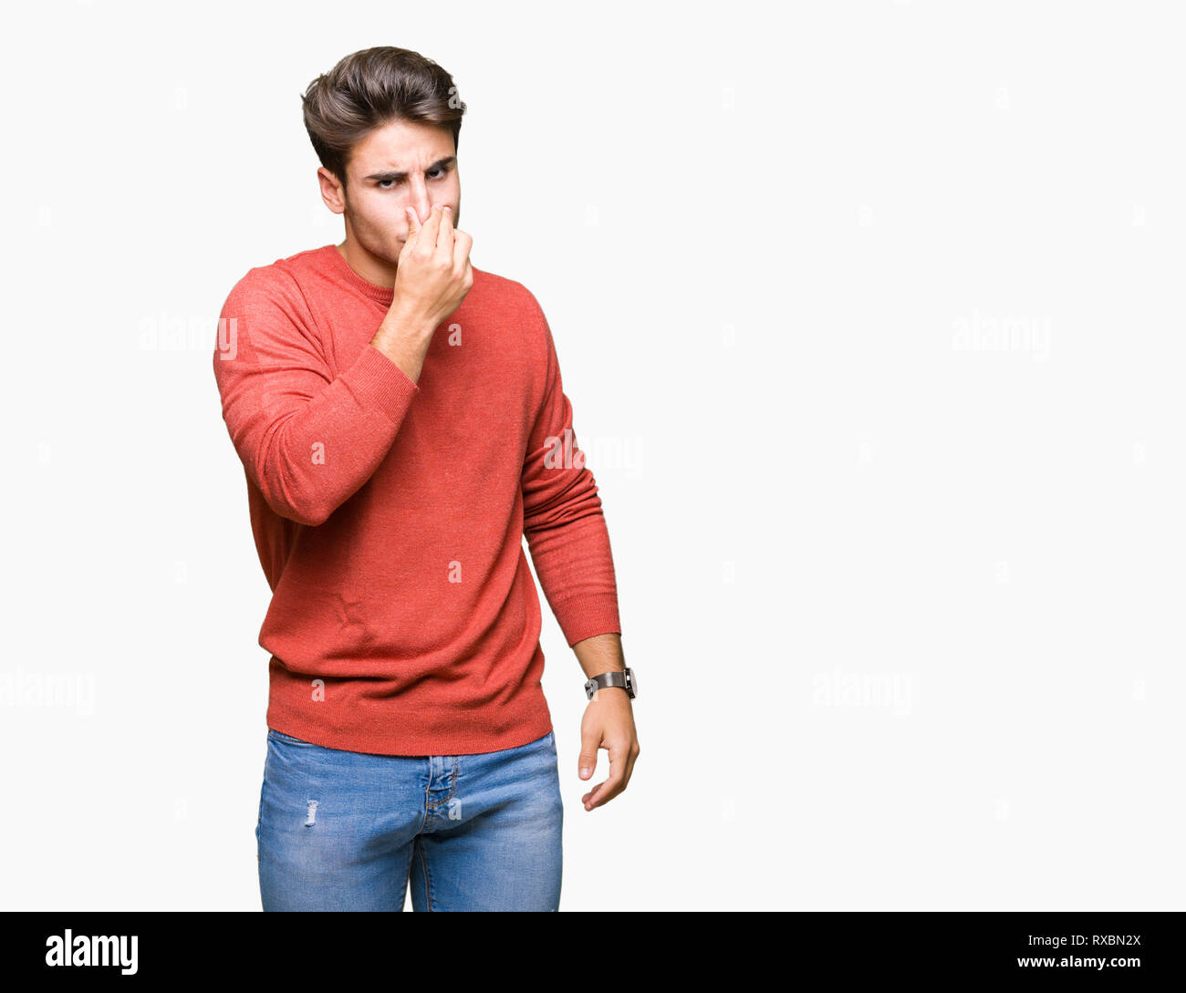 Man hand over nose Cut Out Stock Images & Pictures - Alamy