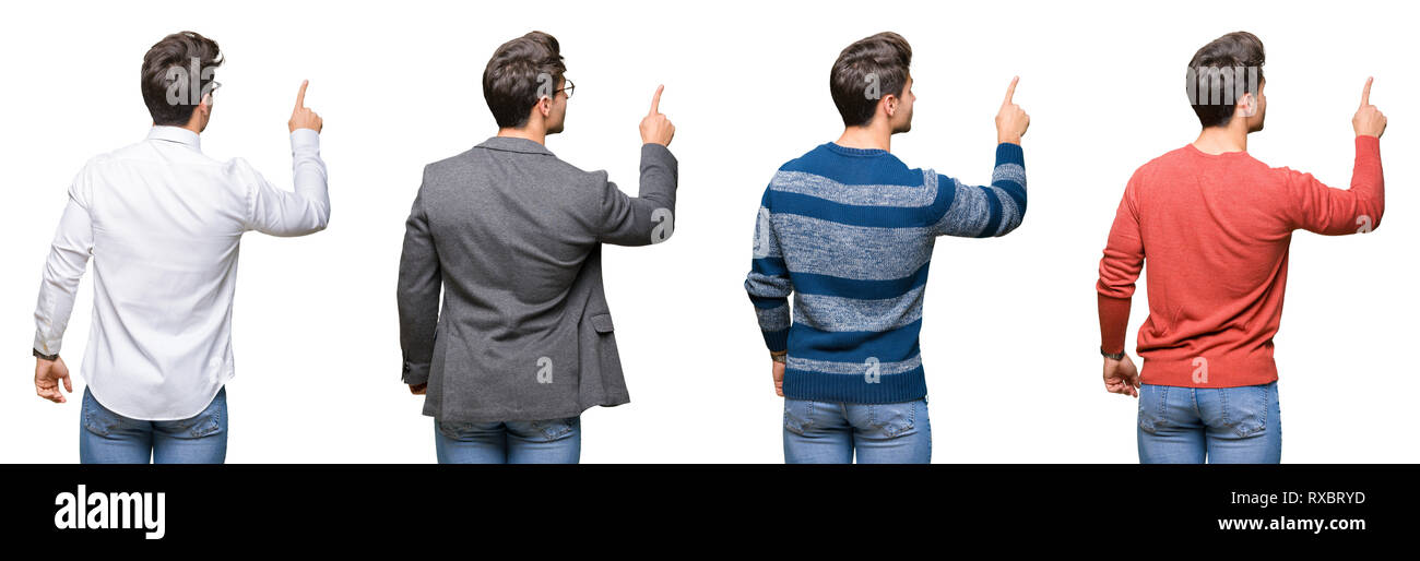 Collage of young handsome business man over isolated background Posing ...