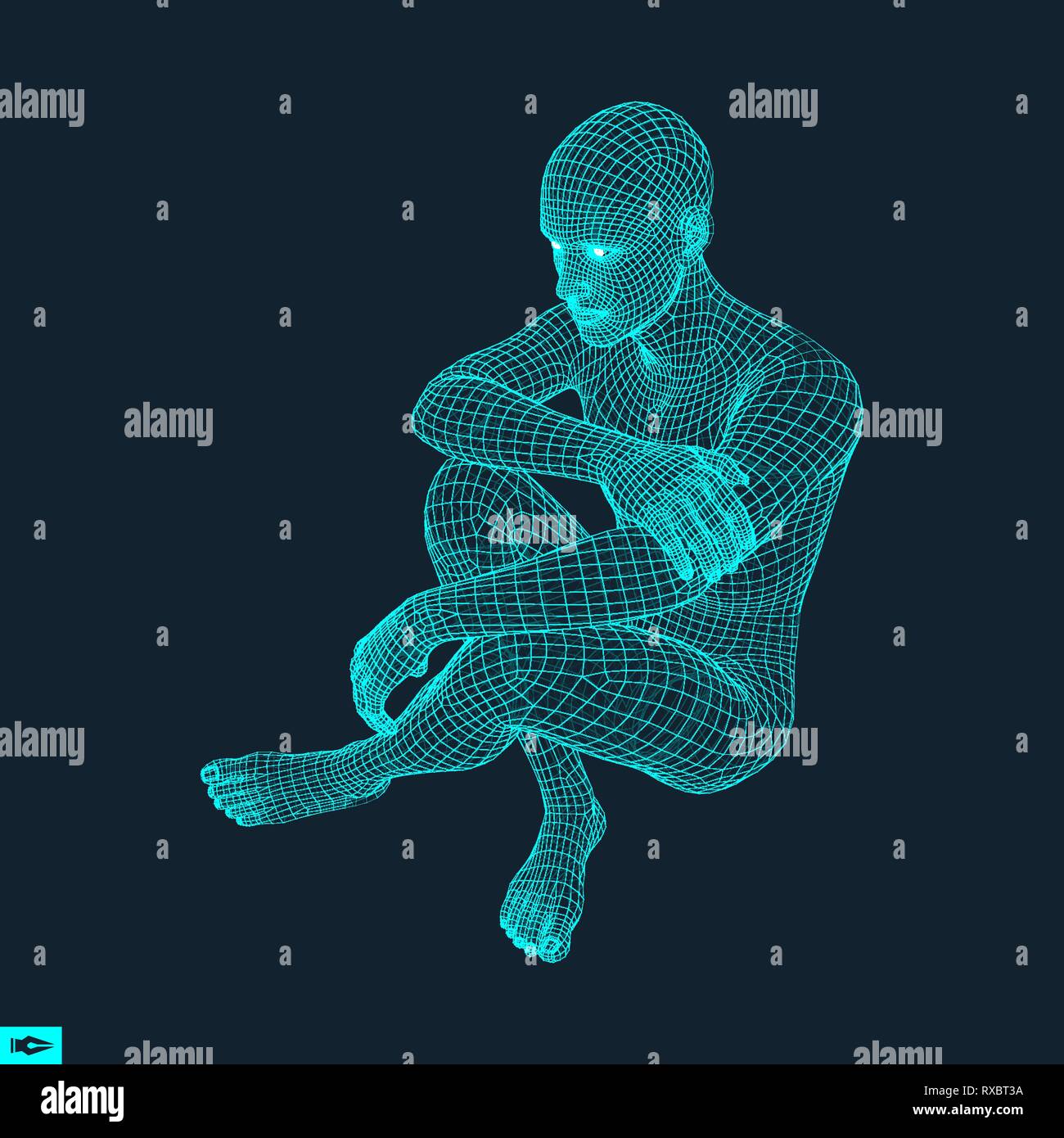 Man in a Thinker Pose. 3D Model of Man. Geometric Design. Human Body ...