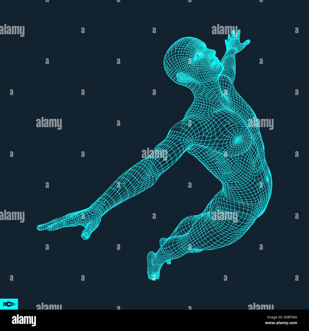 Silhouette of a Jumping Man. 3D Model of Man. Geometric Design ...