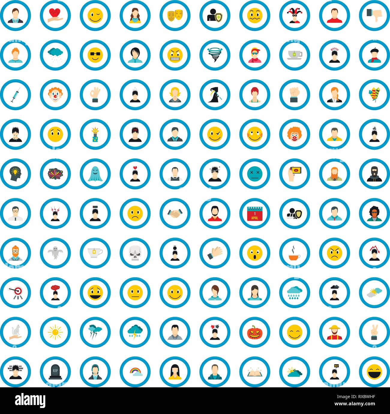 100 emotions icons set, flat style Stock Vector Image & Art - Alamy