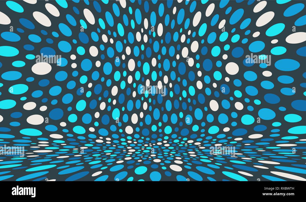Abstract background with blue circles. Chaotic particles in empty space ...