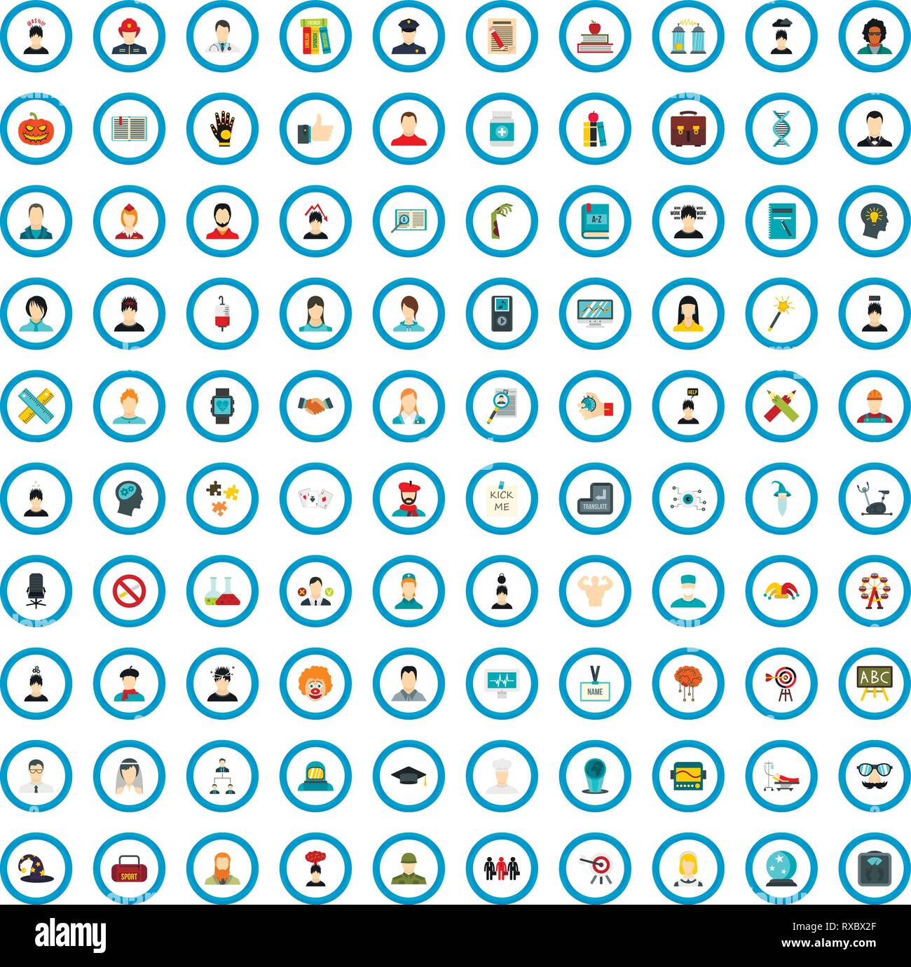 100 emotions training icons set, flat style Stock Vector Image & Art ...