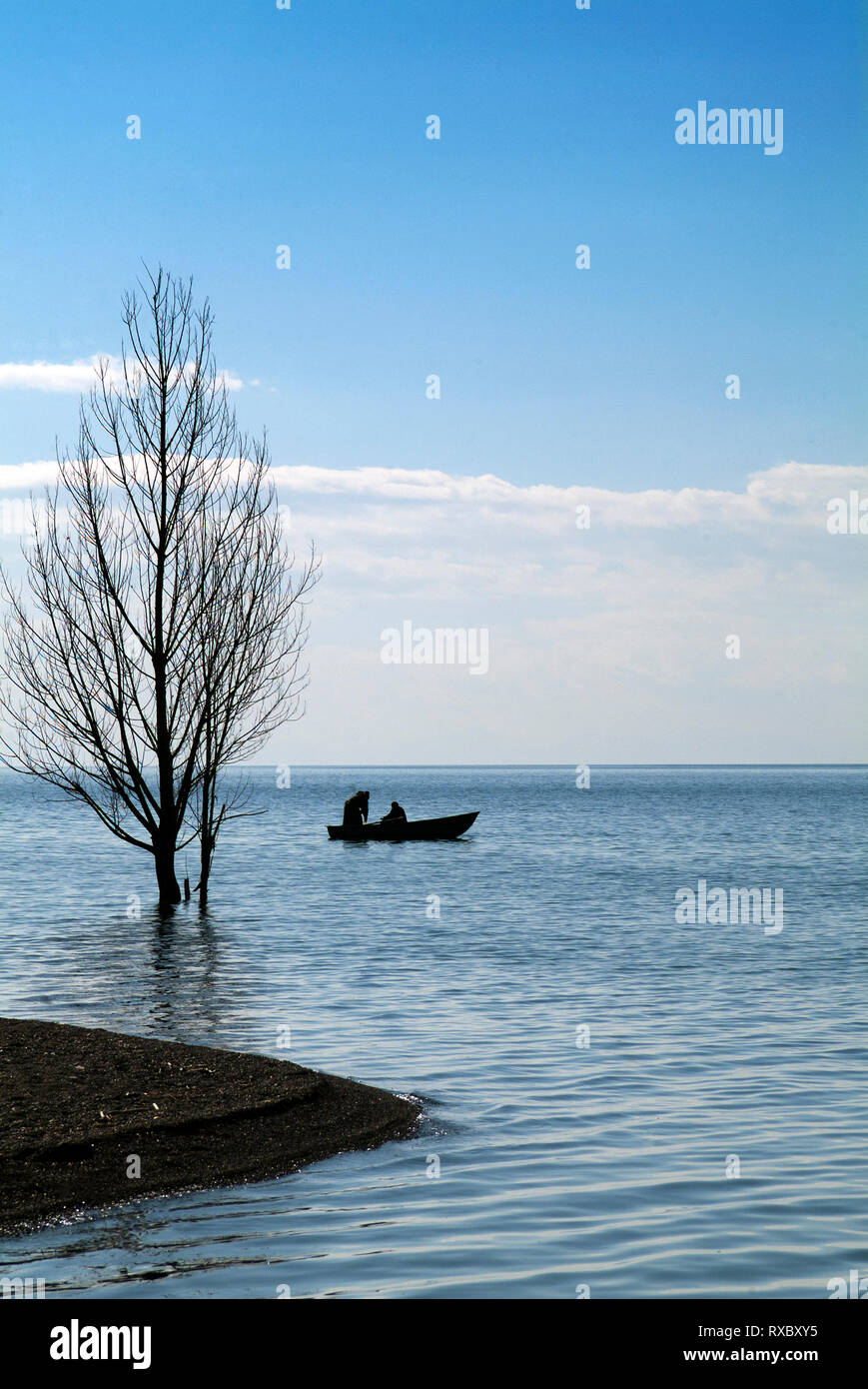 Fishermen on Lake Sevan, Armenia’s largest lake at 1,900 metres above ...