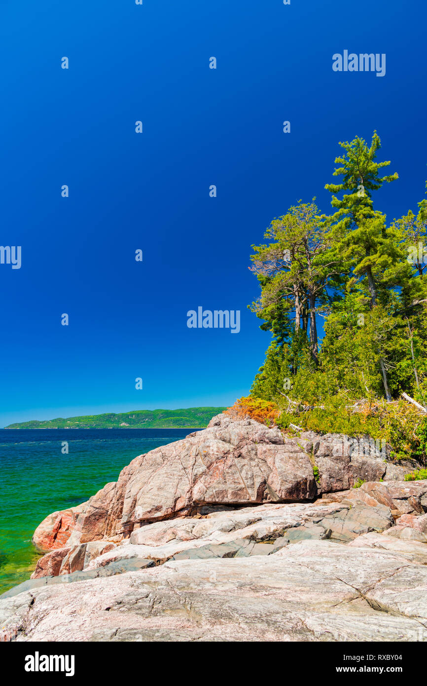Looking north past a rocky point in Agawa Bay, Lake Superior Provincial ...