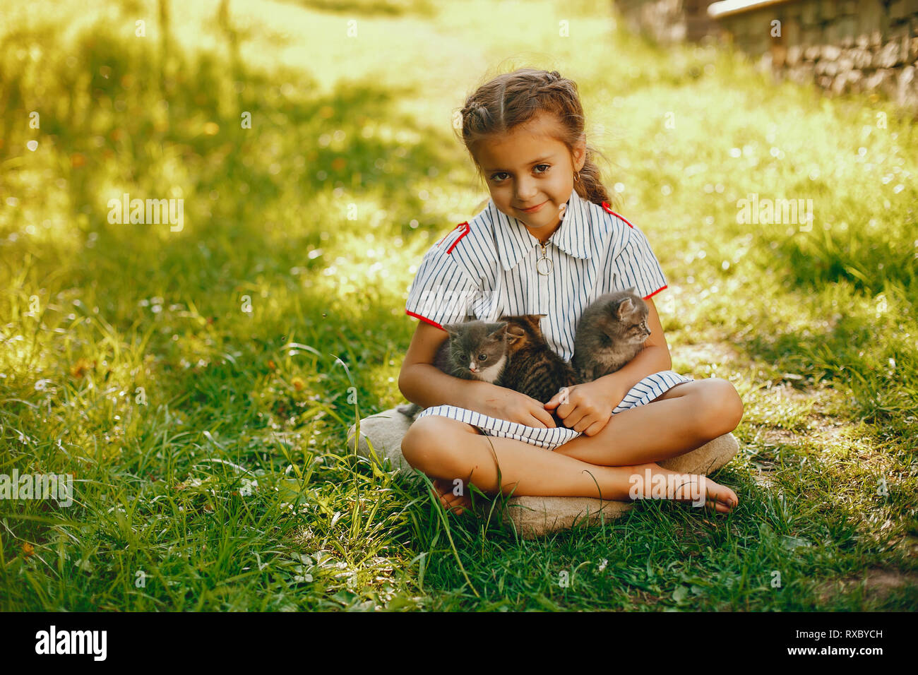 beautiful girl with cats Stock Photo - Alamy