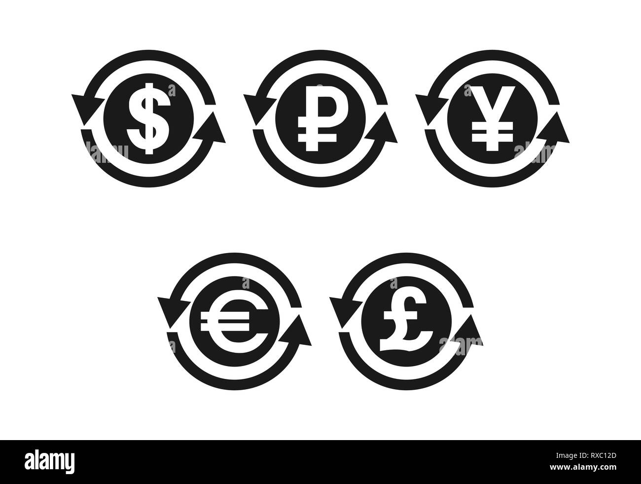 character set of the exchange with the image of currency symbols Stock ...