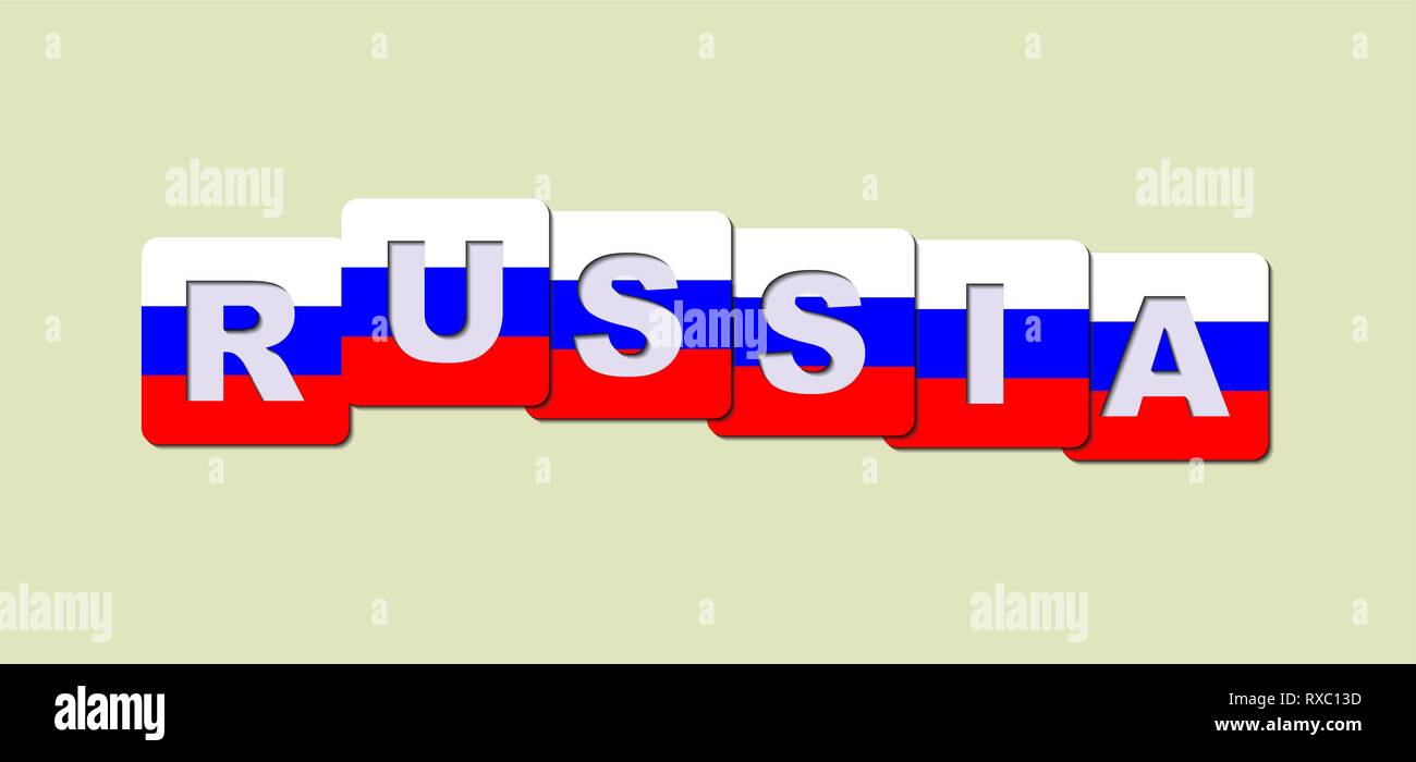 The word Russia is made of cubes in the colors of the national flag ...