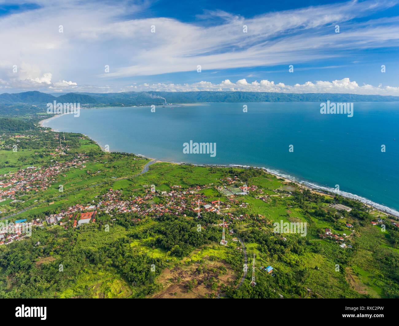 Pelabuhan Ratu (also known as Palabuhan Ratu) Bay with its agriculture ...