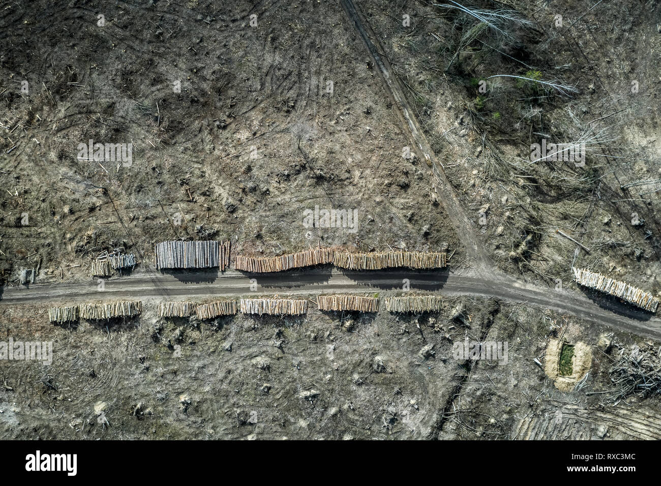 Flying above horrible deforestation, logging, environmental destruction ...