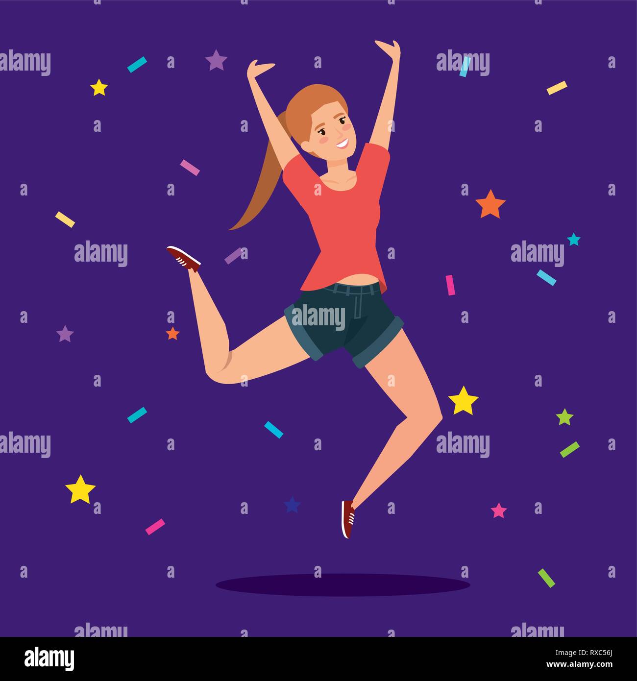power girl jumping celebrating character Stock Vector Image & Art - Alamy