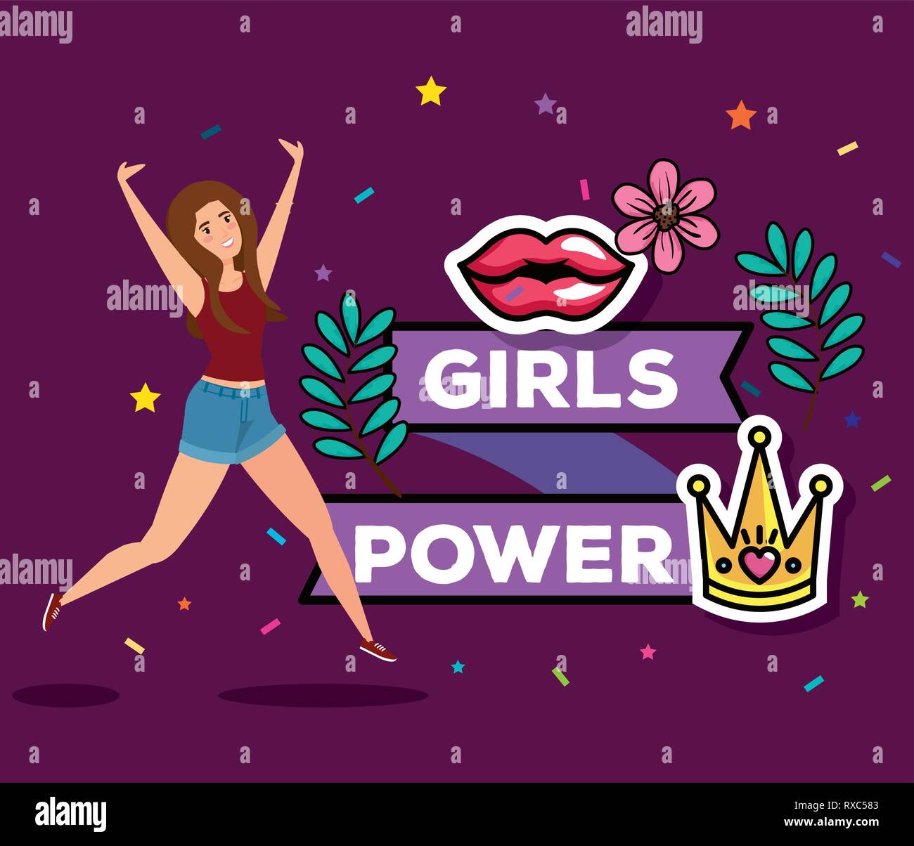 power girl jumping celebrating with lips Stock Vector Image & Art - Alamy