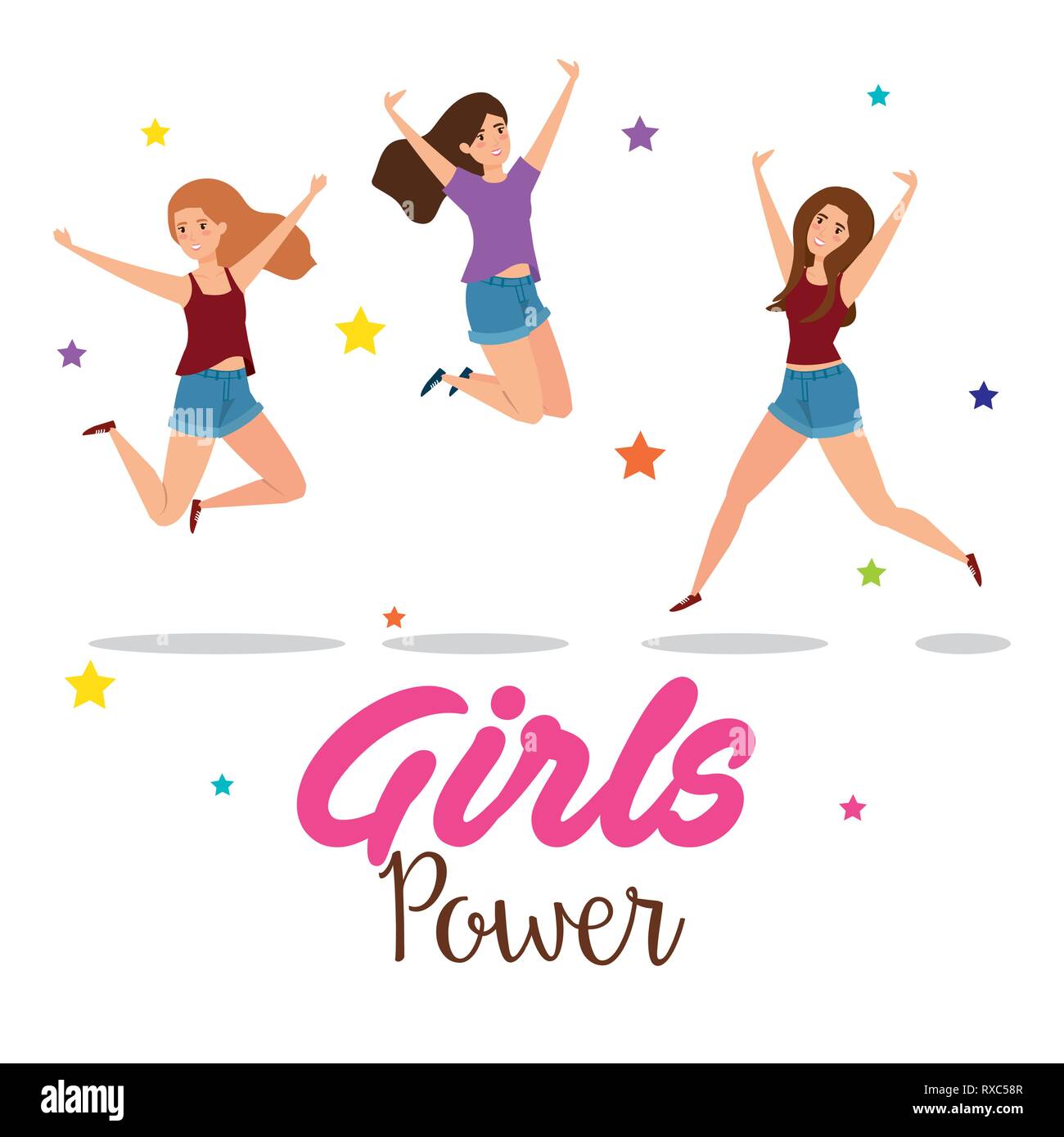 power girls jumping celebrating characters Stock Vector Image & Art - Alamy