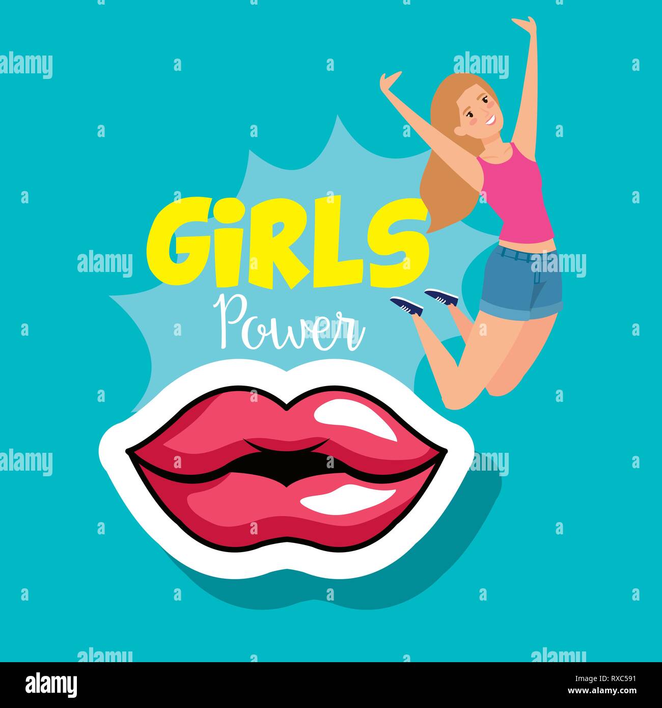 power girl jumping celebrating with lips Stock Vector Image & Art - Alamy