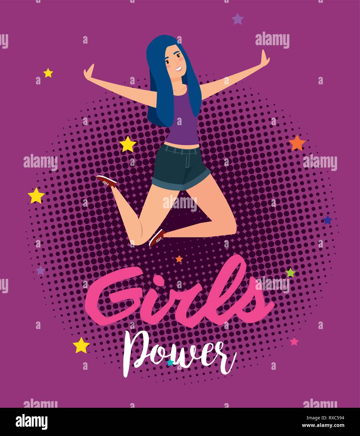 power girl jumping celebrating character Stock Vector Image & Art - Alamy
