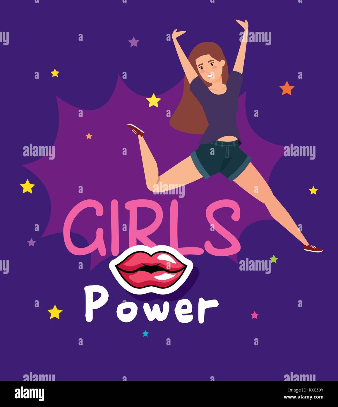 power girl jumping celebrating character Stock Vector Image & Art - Alamy