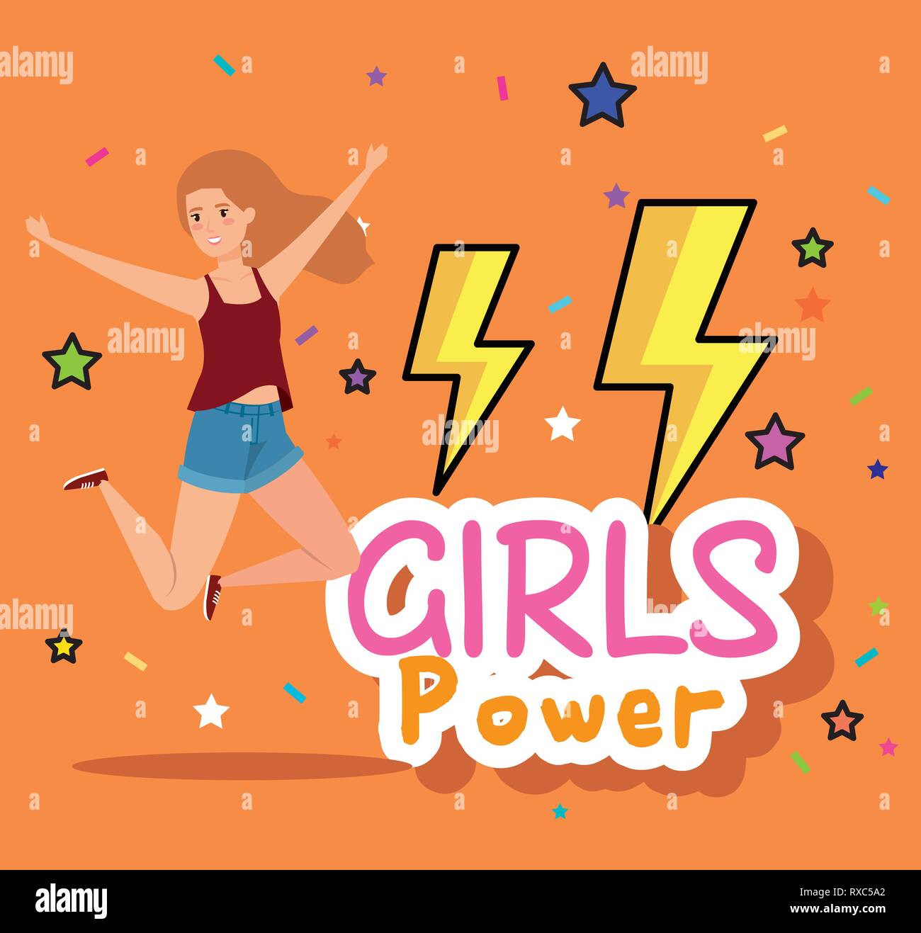 power girl jumping celebrating with energy ray Stock Vector Image & Art ...