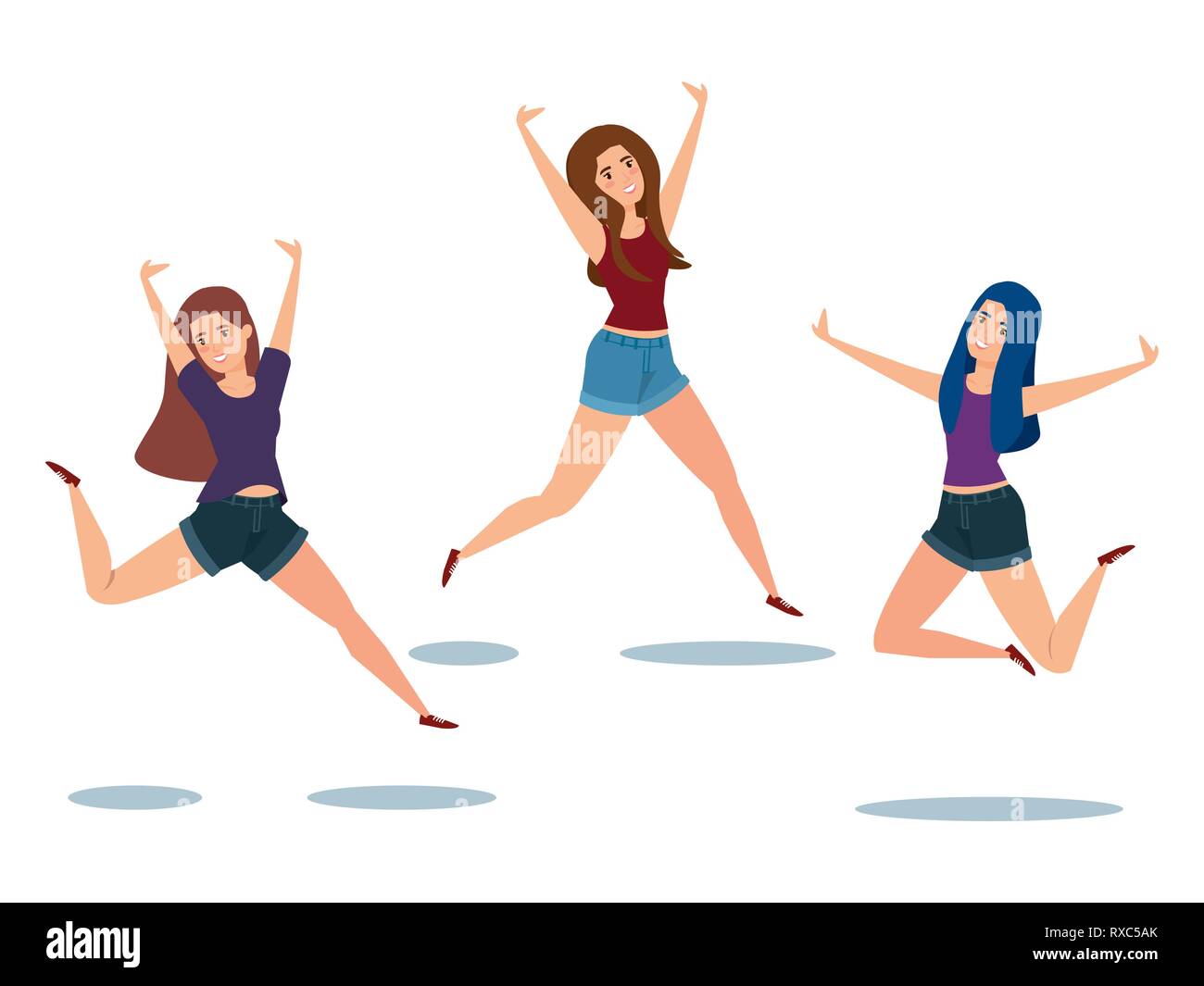 power girls jumping celebrating characters Stock Vector Image & Art - Alamy