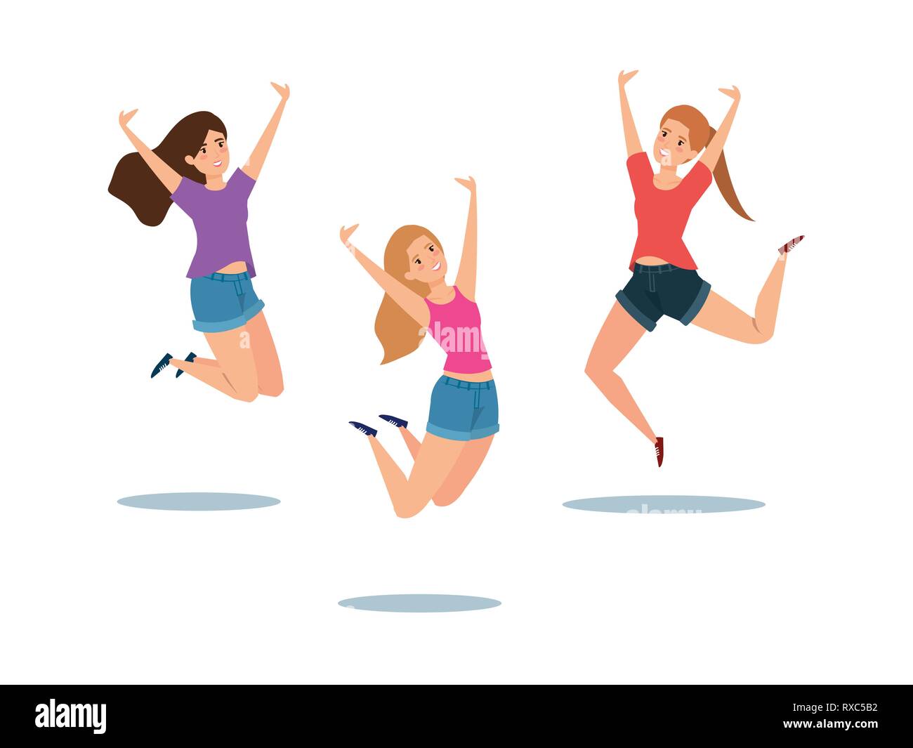 power girls jumping celebrating characters Stock Vector Image & Art - Alamy