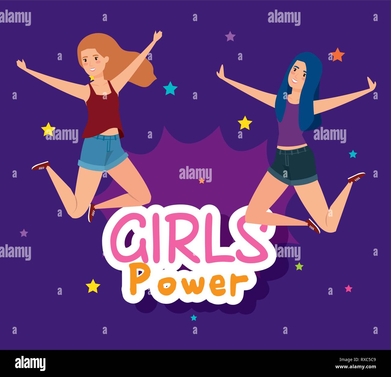 power girls jumping celebrating characters Stock Vector Image & Art - Alamy