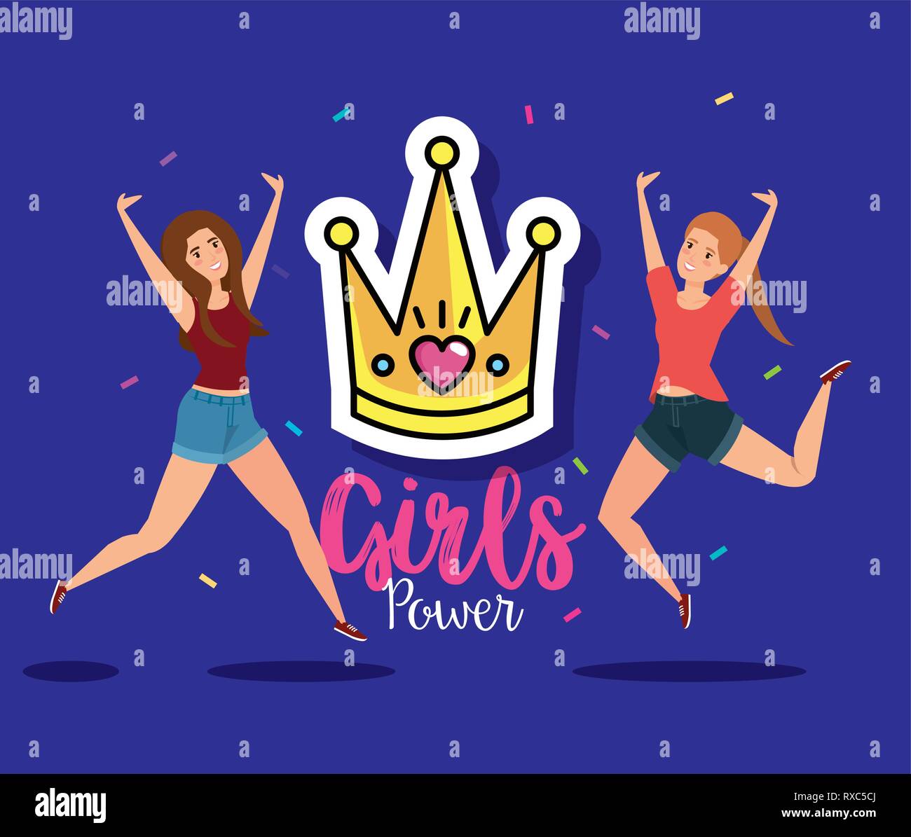 power girls jumping celebrating with crown Stock Vector Image & Art - Alamy