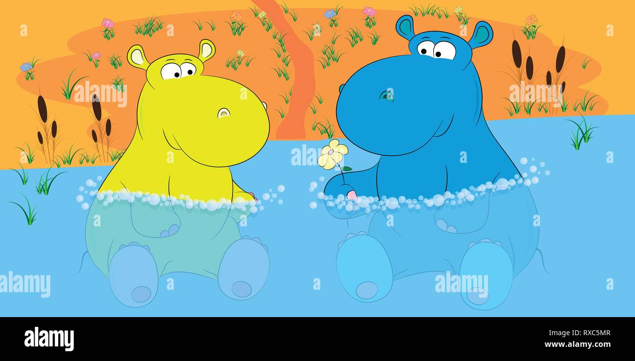 Two hippos in the water Stock Vector Images - Alamy