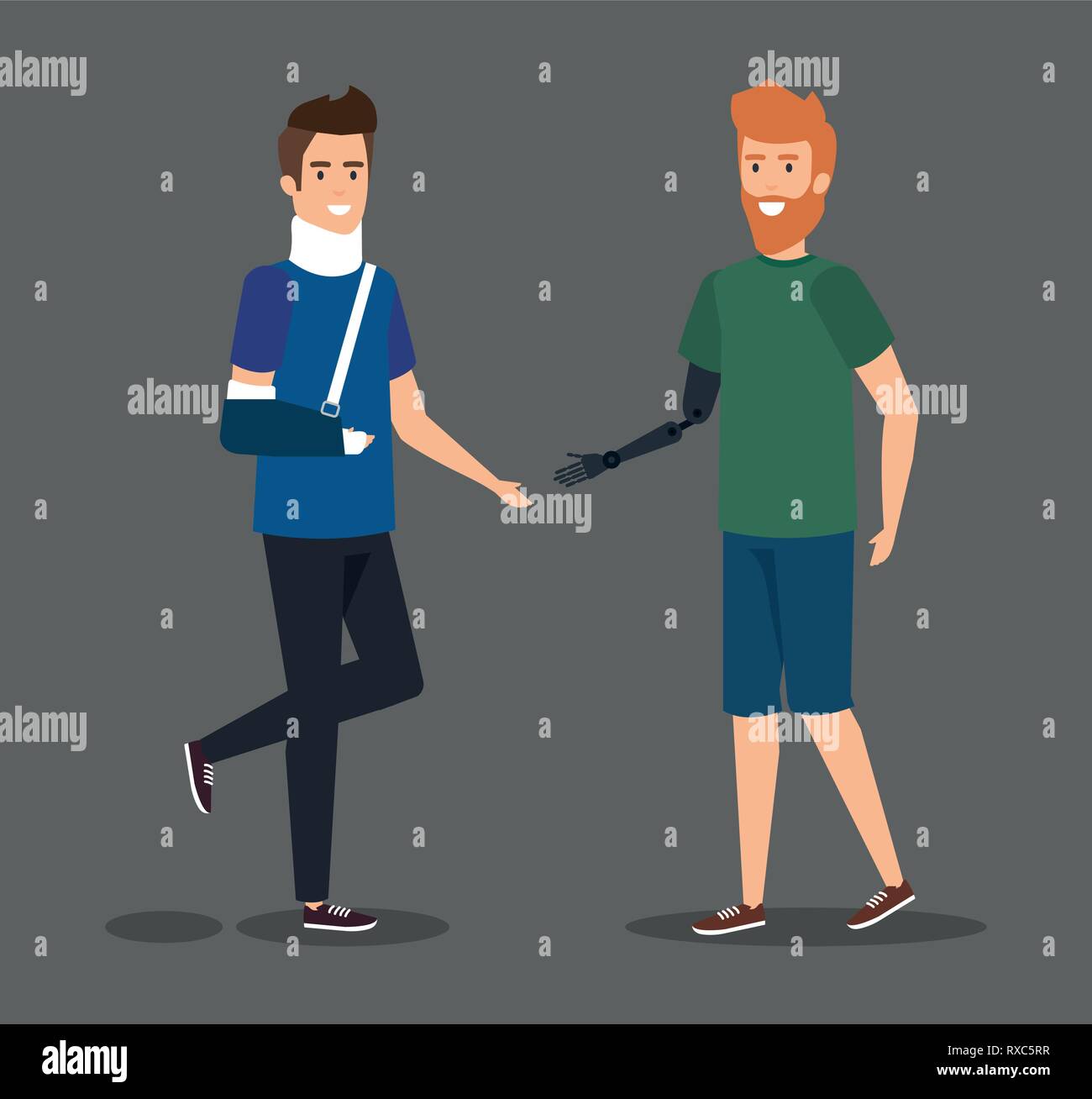 disabled man with hand fracture and other hand prosthesis Stock Vector ...