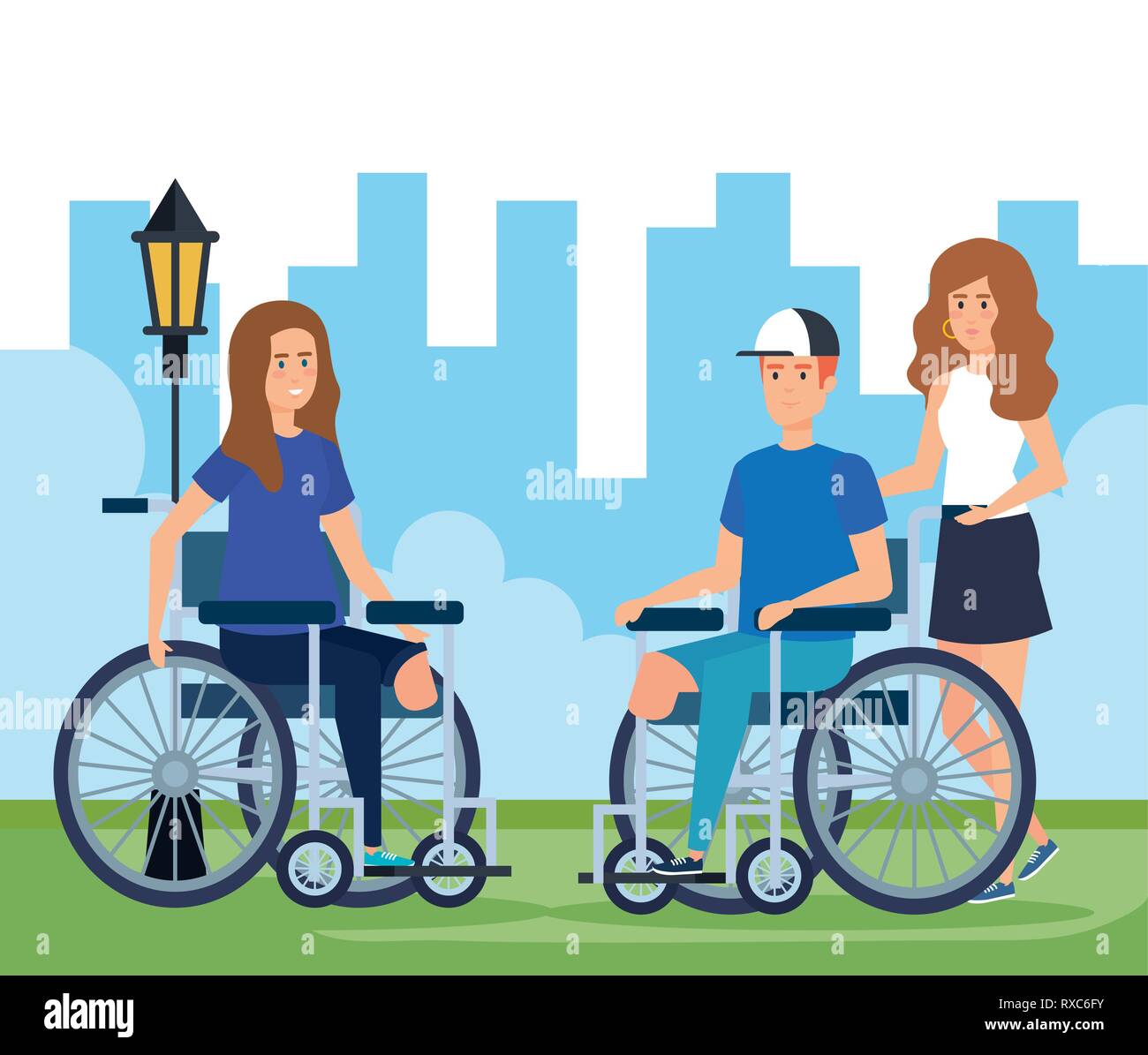 woman and man sitting in wheelchair without leg Stock Vector Image ...