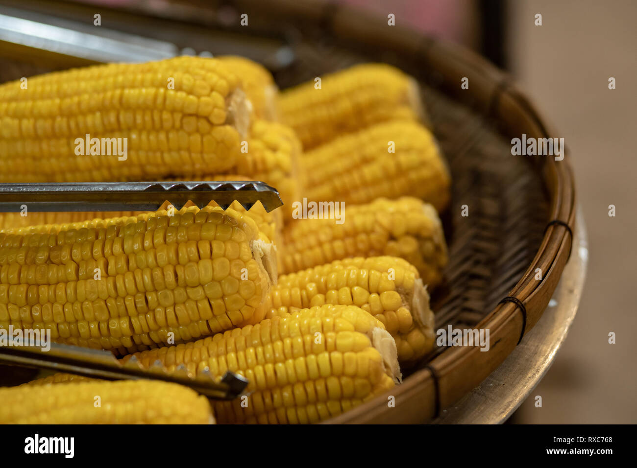 Plateful of fresh sweet organic corn steamed ready to eat. Prepared ...