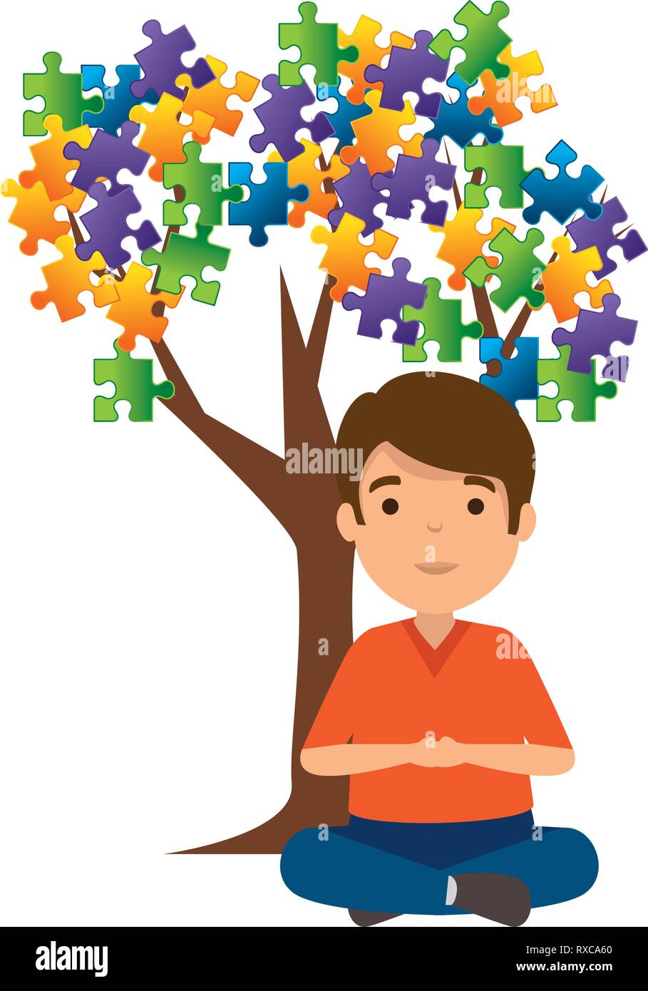 boy with tree puzzle attached Stock Vector Image & Art - Alamy