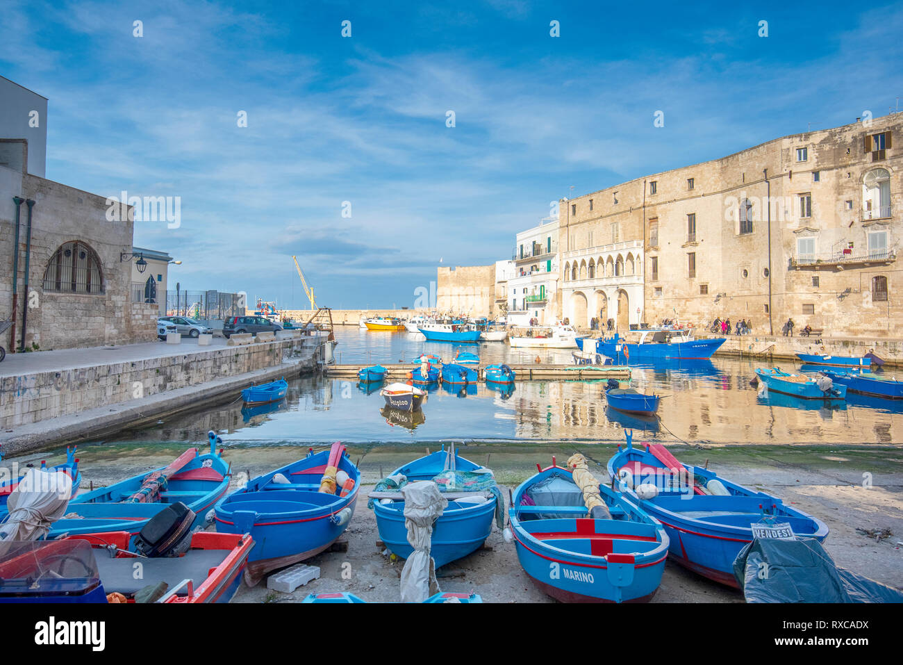Old port of Monopoli province of Bari, region of Apulia. Boats in the ...