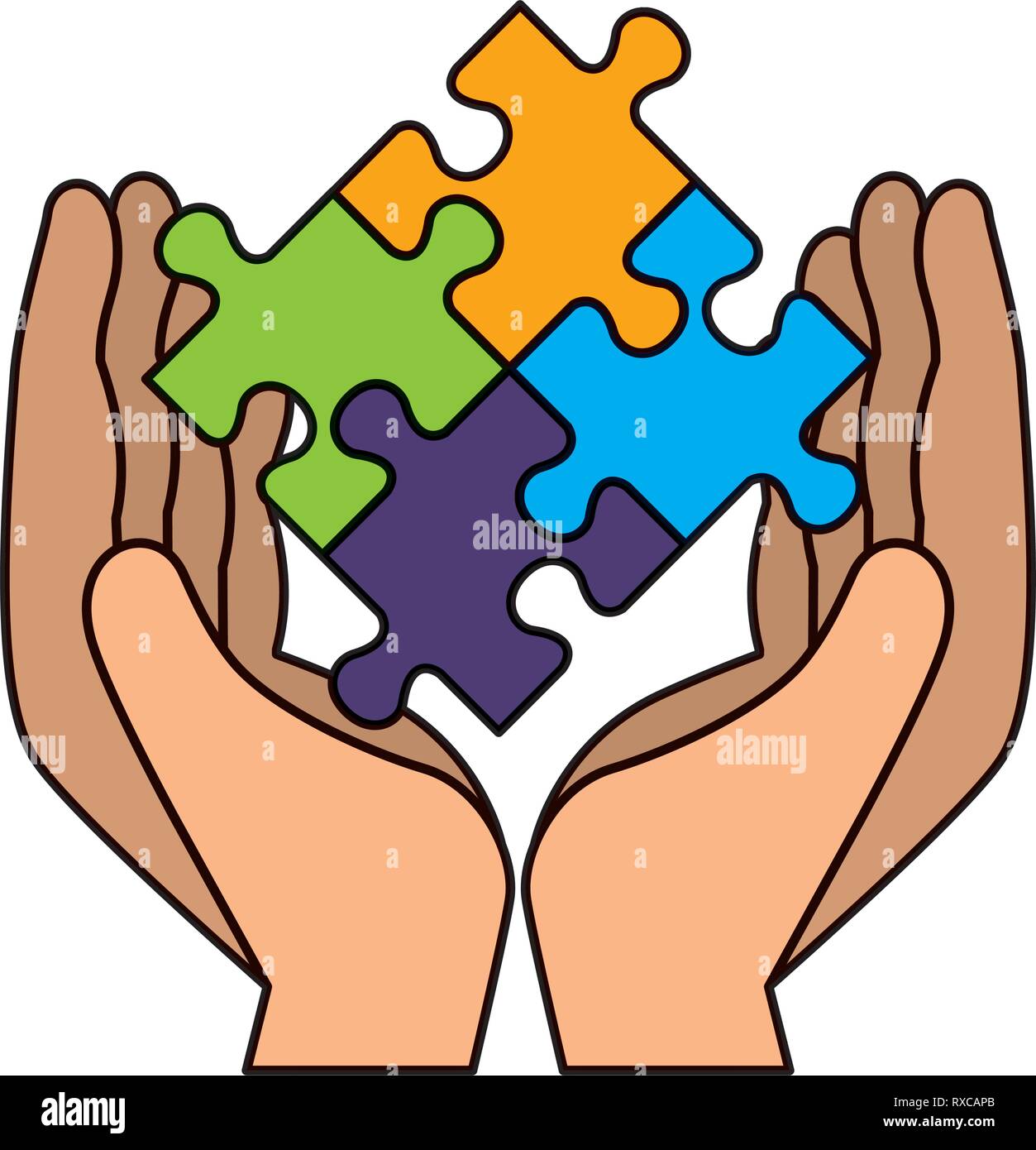 hands lifting puzzle attached solution Stock Vector Image & Art - Alamy