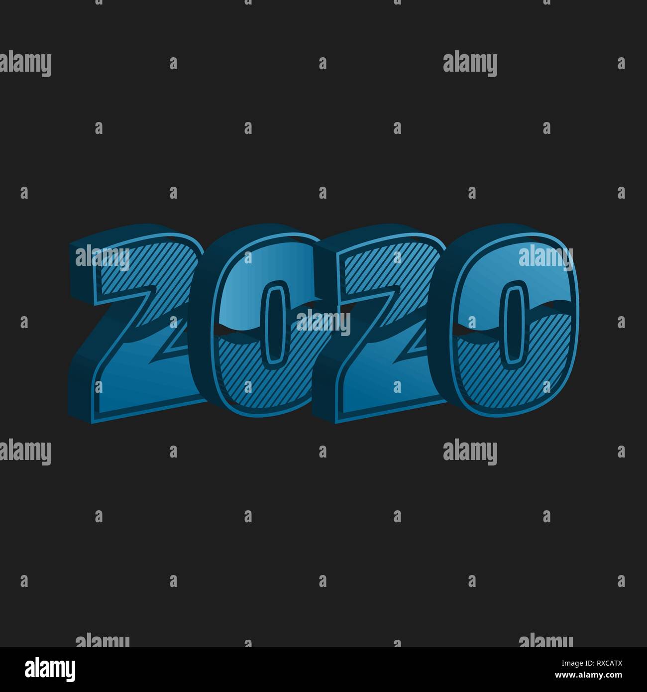 Three-dimensional 2020 new year sign on the black background Stock ...