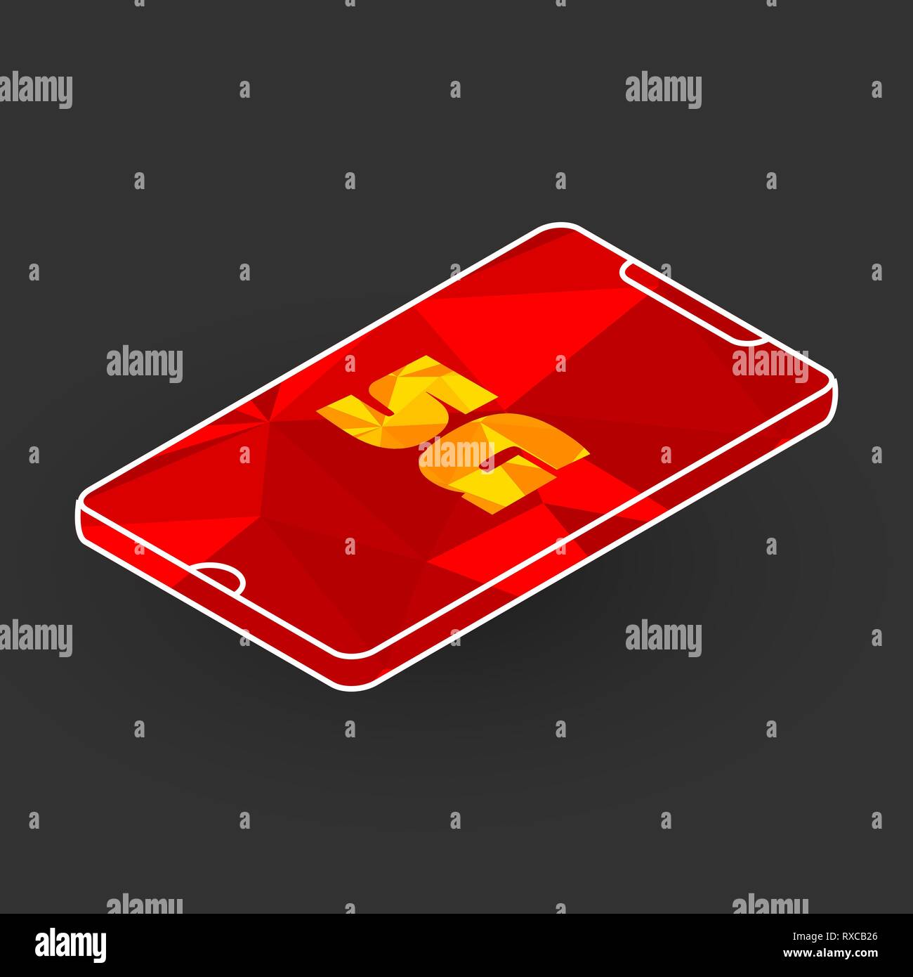 5g isometric red smartphone illustration on the black background Stock ...