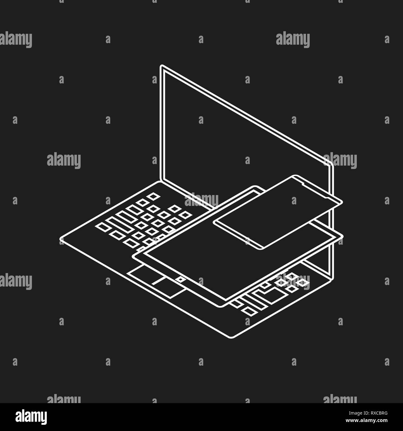 Isometric vector illustration with smartphone, tablet and laptop ...