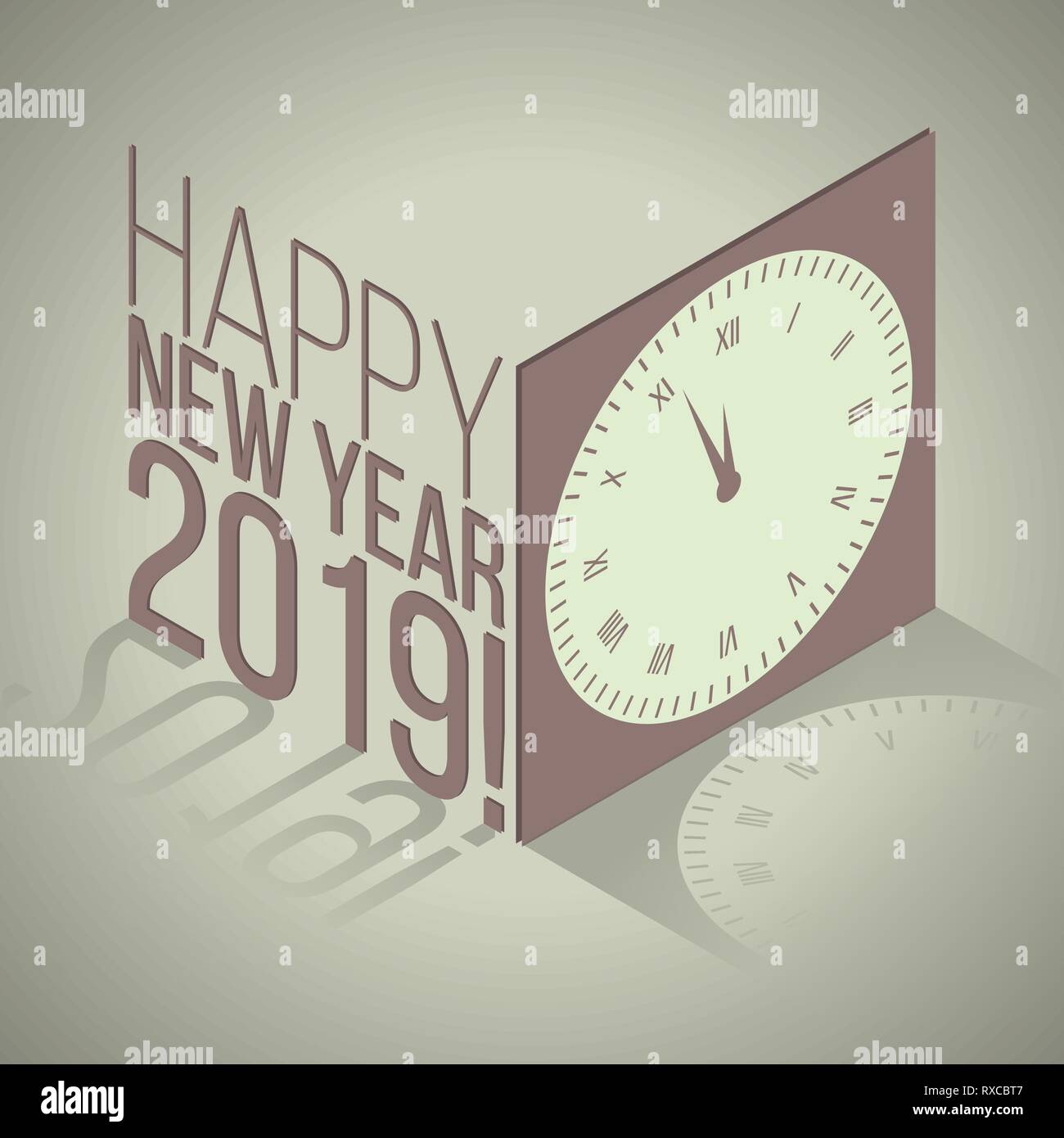 New Year 2019 isometric retro banner with clock Stock Vector Image ...